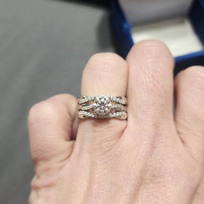 3.0CT Emerald Cut Moissanite Three Stone Diamond Engagement Ring ...